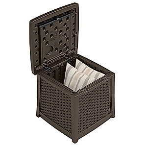 Suncast 13 Gallon Resin Outdoor Patio End Table Storage Box, Java