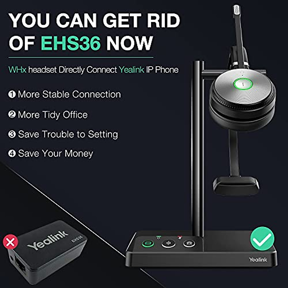 Yealink WH62 Wireless Telephone Headset Teams Certified for PC Computer Laptop Office IP VoIP Phones for UC Optimized