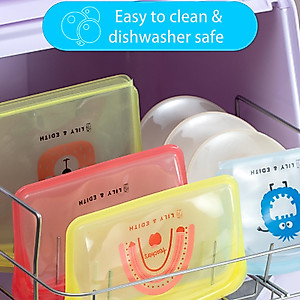 LILY & EDITH Dinosaur Silicone Reusable Snack Bags Dishwasher Microwave Freezer Safe, BPA Free, Leakproof Reusable Food Storage Bags, Plastic Free Snack Pouch, Accessory bag, Portable 400ml (Pink)