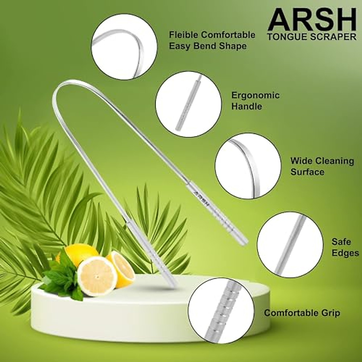 Arsh Tongue Scraper for Adults Stainless Steel Tongue Cleaner for Oral Care & Hygiene Tongue Cleaner for Men and Women Tongue Scrubber (Silver Pack of 3)