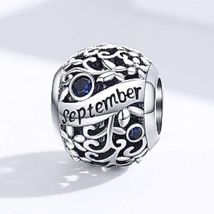 Lorrifal September 925 Sterling Silver Original Birthstone Charms fit Pandora Bracelets Necklace Perfect Jewelry Birthday Loved Beads Gift for Women Mom Daughter