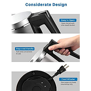 Secura Electric Kettle Water Boiler for Tea Coffee Stainless Steel 1.5L Large Cordless Hot Water Pot BPA Free with Auto Shut-Off Boil-Dry Protection LED Light 120V/1350W (K15-F1E)