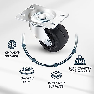 POWERTEC 17209V 1-1/2 Inch Low Profile Swivel Plate Caster Wheels with 160 lbs Total Loads, Castor Wheels for Workbench, Dolly, Cart & Furniture, Set of 4