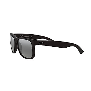 Ray-Ban RB4165F Justin Low Bridge Fit Rectangular Sunglasses, Rubber Black/Grey Mirrored Silver, 58 mm