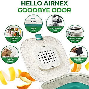 AIRNEX Countertop Compost Bin Kitchen Counter, Indoor Food Composter for Kitchen, Food Waste Bin for Kitchen Counter Top, Small Kitchen Compost Bucket Container, Mini Counter Food Scrap Bin with Lid