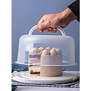 Yesland Cake Carrier with Collapsible Handle - White Cake Container and Holder with Lid - Portable Plastic Round Cake Cover for 10 inch Cake, Pies, Cookies, Nuts, Muffins, Cupcakes and Fruit