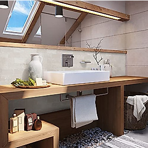 COLAMO 5-Sheet Beige Faux Granite Stone Flamed Surface Peel and Stick Rigid Large Subway Wall Tiles, Stick On Kitchen Backsplash Brick Tiles for Wall,Self Stick Tile For RV,Bathroom, Accent Wall Panel