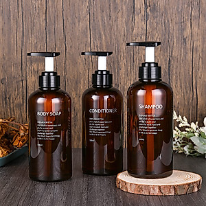 BasedFloor Shampoo and Conditioner Dispenser -3pcs 16.9oz/500ml Amber Plastic Empty Refillable Pump Lotion Bottle Containers Set for Bathroom Shower Body Wash
