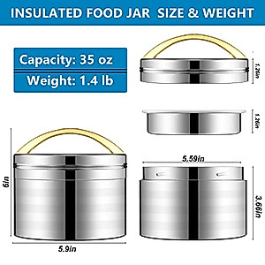 Moffeio Insulated Food Container for Hot Food 2 Compartments Lunch Thermos Wide Mouth 304 Stainless Steel Vacuum Insulated Food Jar 35oz