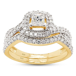 SAVEARTH DIAMONDS Princess & Round Cut Lab Created Moissanite Diamond Halo Engagement Wedding Bridal Set Ring For Women In 14K Yellow Gold Over Sterling Silver (G-H Color,VVS1 Clarity,0.85 Cttw)-9