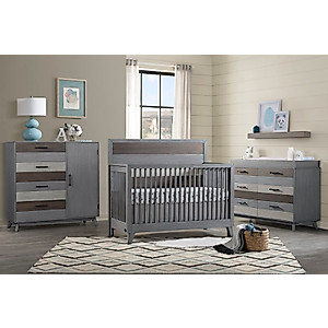 Soho Baby Cascade Premium Soft Closing 4-Drawer Chifferobe with Adjustable Shelves and Hanging Rod, Wire Brush Multi-Tone Gray Finish