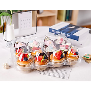 NPLUX 12 Count Cupcake Containers 12 Pack Cupcake Holders Plastic Stackable Cupcake Boxes with Detachable Tall Dome Lids and 144 Liners for 144 Cupcakes, BPA Free, Standard Size