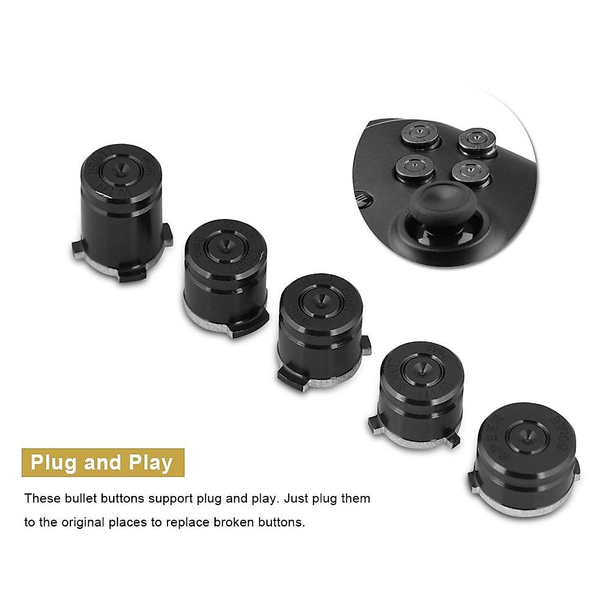 Bewinner Bullet Buttons for Xbox ONE Controller, A B X Y Aluminium 9mm Action Buttons Replacement ABXY Bullet Buttons for Xbox ONE Controller, Support Plug and Play(Black)