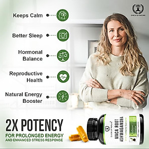 Maca Root 10,000 mg, Ashwagandha 6000mg Extract, Capsules for Men & Women with Turmeric Curcumin and Bioperine 120 Capsules Made in USA