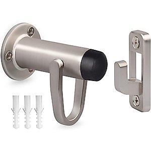 HOMOTEK Heavy Duty Latch Hook Stop,Door Holder Stopper with Sound Dampening Rubber Bumper Wall Mounted, Brushed Satin Nickel, 1 Pack