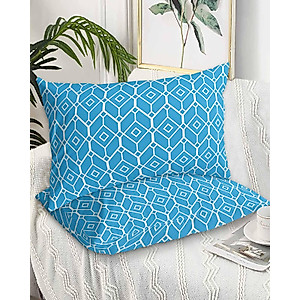 Edwiinsa Blue Pillow Covers King Standard Set of 2 Bed Pillow, White Modern Geometric Abstract Art Aesthetics Plush Soft Comfort for Hair/Skin Cooling Pillowcases with Envelop Closure 20''x36''