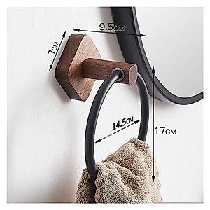 JiNks Towel Rack Aluminum+Wood Towel Ring, Hand Towel Holder for Bathroom, Towel Rack Hanger for Kitchen Wall Mount Heavy Duty Storage (Color : Black)