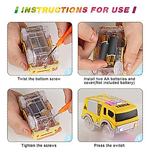 Track Cars Only, Flex Track Race Cars Replacement Glow in the Dark, Battery Operated Snap N Glow Ttrax Cars for Track Accessories with 5 Flashing LED Lights up, Compatible with Tracks for Kids (3pack)