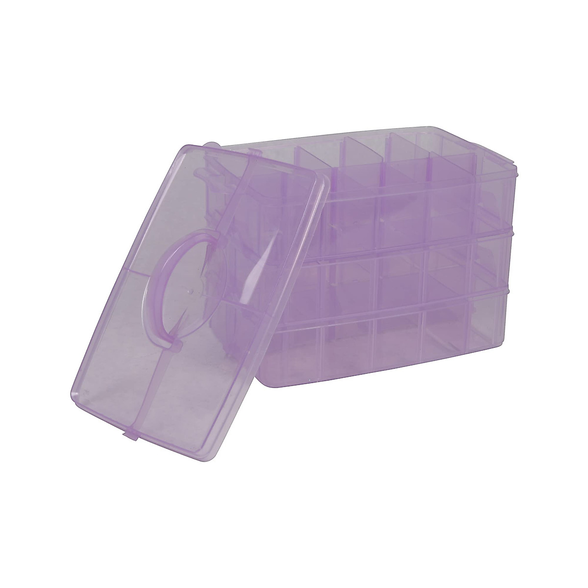 Everything Mary Stackable Storage Container, Purple - Portable Organizers with 30 Compartments - Three Tier Plastic Box with Handle
