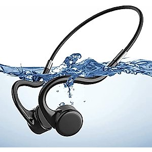 Mp3 Player Bone Conduction Headphones Waterproof for Swimming Open Ear Wireless Sport Earphones IPX8 Built-in 8GB Memory for Running Diving Water Gym Spa (Black-Touch Control)