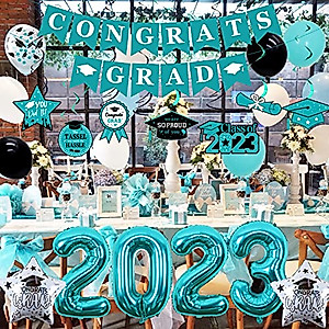 Teal Graduation Party Decorations 2023 Turquoise Congrats Grad Backdrop Banner Class of 2023 Hanging Swirls Balloon Congratulations Party Supplies for College High School