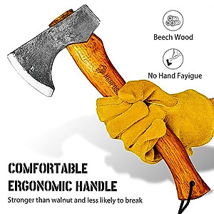 NedFoss 13" Hatchet with Leather Sheath, Forged Carbon Steel Axe, Hatchets for Camping and Survival, Bearded Axe with Beech Handle, Bushcraft Axe, Carving Axe, Chopping Cutting Splitting Camping Axe
