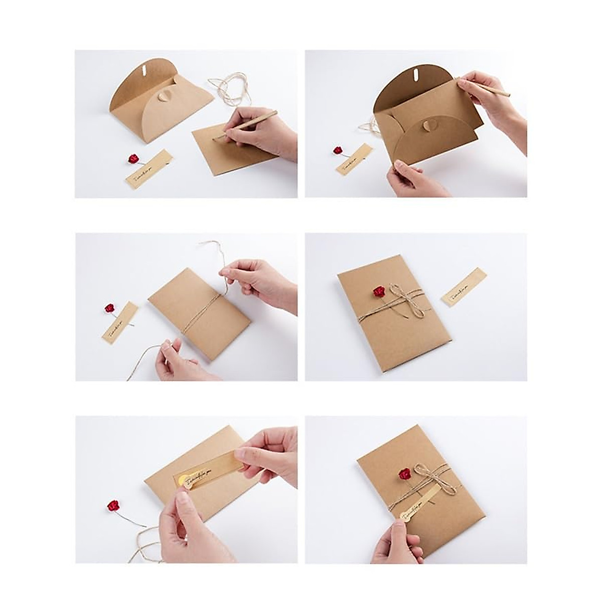 Ksix 10Pcs 4.3x6.9 Inchs Handmade Vintage Kraft Blank Note Card Thank Notes, Greeting Card, Paper Flowers Greeting Cards, Handmade Invitation Card, Birthday Party Invitation Card With Envelopes