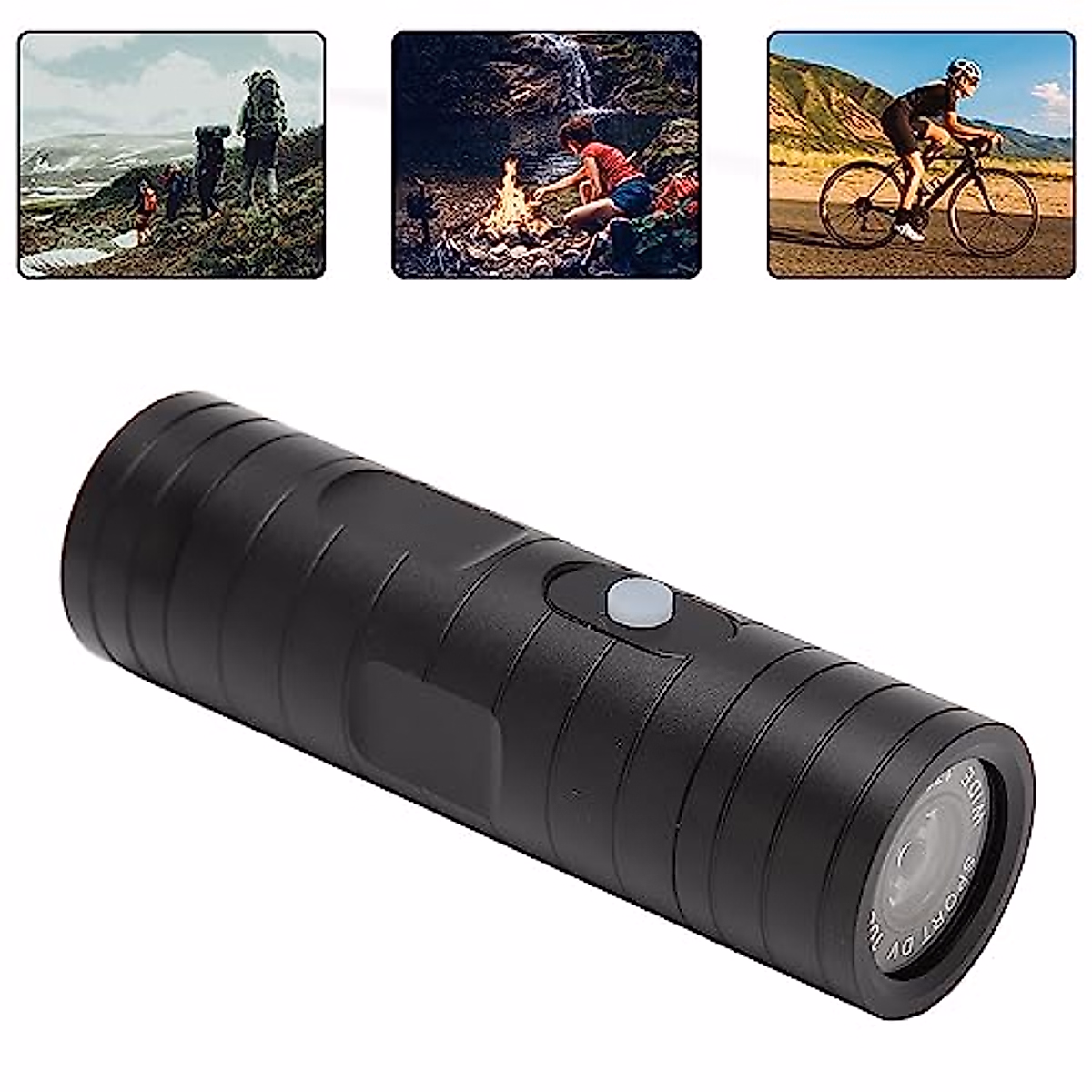 Jopwkuin Mini Sports Camera, Support Memory Card Aluminum Alloy Bike Helmet Camera Recorder Easy to Install USB Rechargeable IP66 Waterproof with LED Light for Outdoor