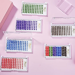 QUEWEL Colored Cluster Lashes Wide Stem Red Individual Lashes C/D Curl Mix8-16mm DIY Eyelash Extension False Eyelashes Natural&Mega Styles Soft for Personal Makeup Use at Home (Mega-BrownC-Mix8-16)