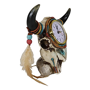 Ebros Southwestern Native American Indian Dreamcatcher Feathers Steer Bull Cow Skull Decorative Desktop Table Clock Figurine Turquoise Spirit Skulls Cows Medicine Bison Western Talisman Accent