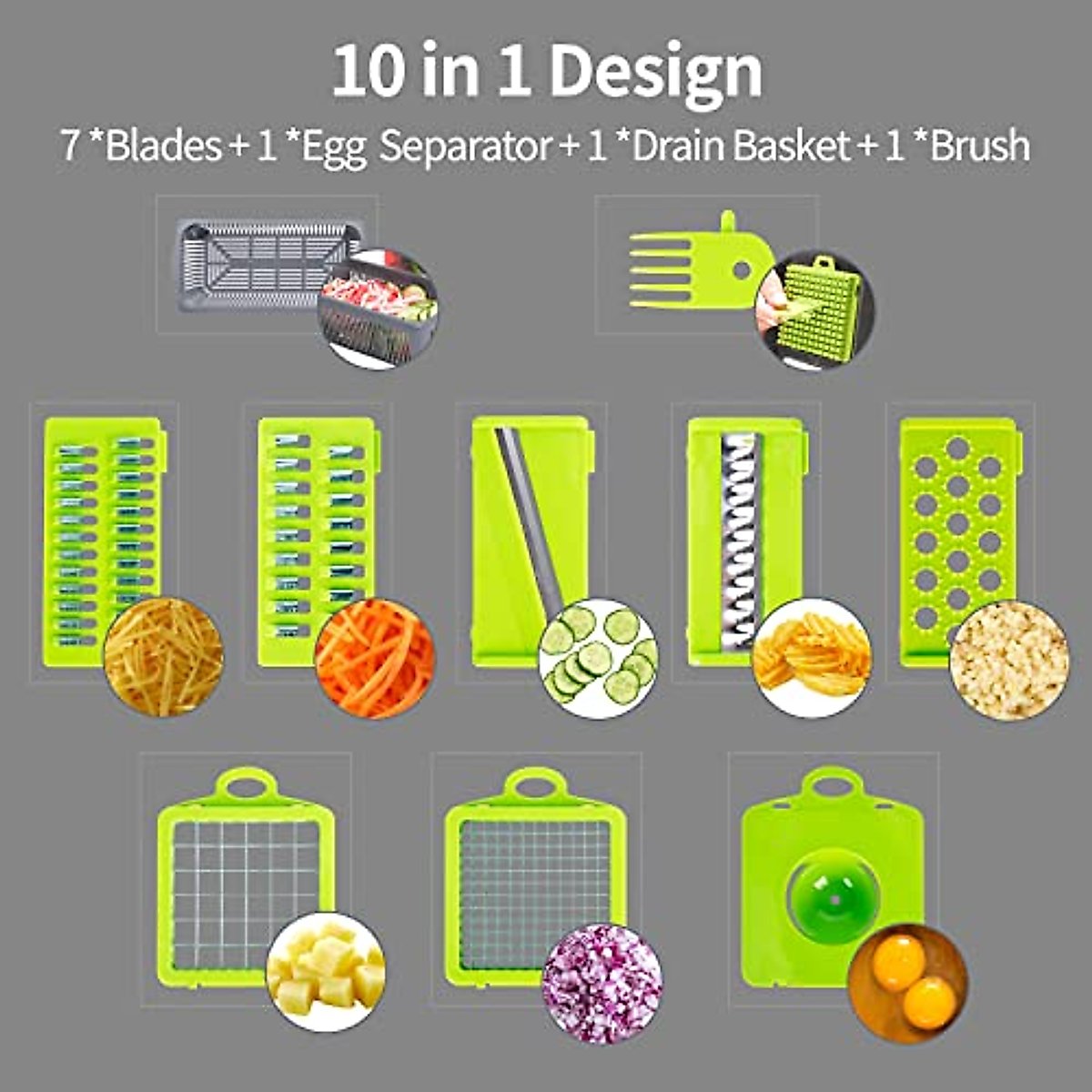 T-GOGO Pro Vegetable Chopper:10-in-1 Mandoline Slicer,Onion Chopper Slicer Dicer,Egg Separator Slicer,Vegetable Chopper Cutter Slicer,Pro Food Chopper Cutter Dicer Slicer with Container for Kitchen