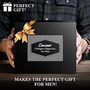 ONUEMP Wooden Cologne Organizer for Men, Perfume Organizer for Dresser, Cologne Stand with Hidden Storage and Drawer, Cologne Holder Tray Shelf, Fragrance Organizer Display Stand Rack, Gifts for Men