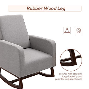 HOMCOM Accent Lounge Rocking Chair with Solid Curved Wood Base and Linen Padded Seat, Grey