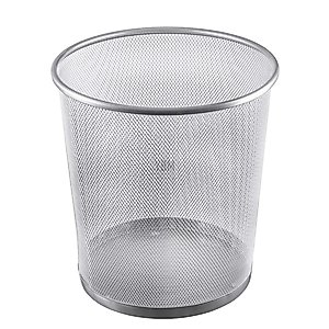 YBM Home Wire Steel Mesh Trash Can - 4.75-Gallon Waste Basket for Under Desk, Office, Home, Bathroom, Laundry Room - Square Open Top Metal Wastebasket Trashcan, Silver