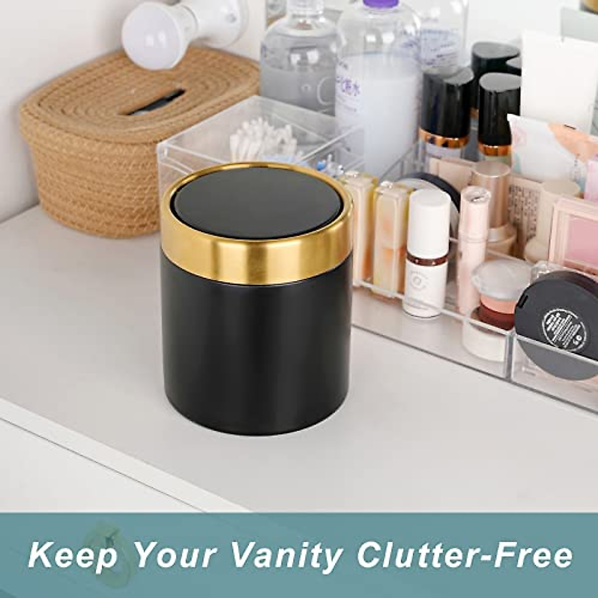 JILLICK Small Trash Can with Lid, Mini Desk Trash Can, 1.5 Liter / 0.4 Gallon Small Metal Garbage Can for Countertop Coffee Bar, Black