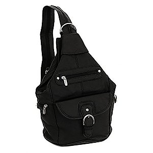 Womens Leather Convertible 7 Pocket Medium Size Tear Drop Sling Backpack Purse Shoulder Bag, Black