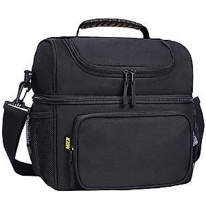 MIER Mens Insulated Lunch Box, Dual Compartment Large Lunch Bag Coolers with Shoulder Strap for Men Women Adult to Office Work, Picnic, Travel, Outdoors, Black