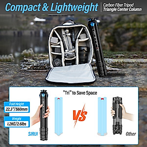 SIRUI AM-124 Carbon Fiber Tripod with Triangular Center Column, 62.6" Compact TravelTripod for Camera, 4 Sections, Waterproof Twist Lock, Load 26.5lbs