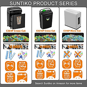 Suntiko Paper Shredder, 18-Sheet Cross Cut Level P-4, Shred Paper/Credit Card/CD, with Large Pull Out Bin，Insert Auto Jam Proof System Shredder for Home&Office