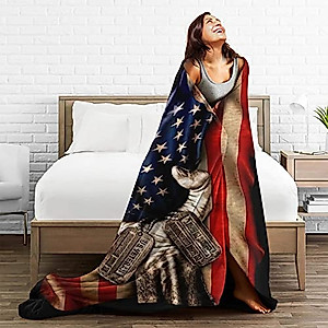 YOETTE 4th of July Throw Blanket Flannel American Flag Gifts for Women Men Gnome Patriotic Army 50"X60" Patriotic Party Theme Blankets Couch Sofa Bed Decor