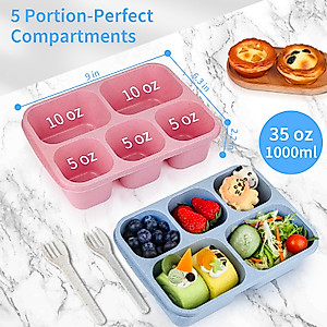 MaMix Bento Box Adult Lunch Box, 5 Compartment Bento Box for Adults 4 Pack, Reusable Stackable Snack Containers for Kids Adults with Utensils, for School, Work, and Travel (Wheat)