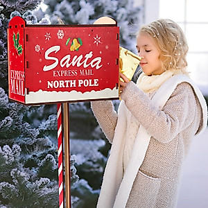 Tenceur Christmas Mailbox Letter to Santa Kit Christmas Decorations with Santa Mailbox 12 Envelopes 12 Christmas Cards 12 Stickers 12 Stamps for Wish List Indoor Outdoor Home Xmas Holiday Room Party