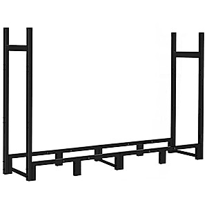 Khordin 8ft Firewood Rack Outdoor Adjustable Heavy Duty Wood Rack Fire Wood Holder for Indoor Storage Fireplace Metal Lumber Organizer Wood Stand Stacker, Black