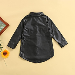 Toddler Little Girl Dress Fall Winter Leather Shirt Dresses Kids Jacket Button Cardigan Outerwear (Black, 5-6 Years)