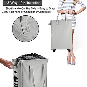 IHOMAGIC Laundry Basket with Upgrade Extended Handles, Collapsible Laundry Hamper with Wheels- Thin Dirty Clothes Laundry Washing Basket for Bedroom, Bathroom, Dormitory (40L, Light Grey)
