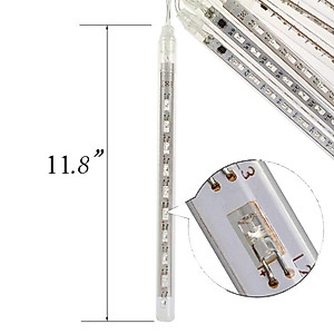 Rain Drop Lights,30cm 8 Tubes 144 LED(11.8 inch/Tube) Icicle Snow Falling Raindrop Lights for Wedding Party Holiday Xmas Halloween Home Garden Tree Decoration (White)