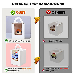 Zzrywuty 60 Packs Portable Cupcake Boxes Individual with Handle, 3.5x3.5x4.5 Single Favor Pastry Treat Boxes with Window for Cookie, Chocolate Strawberries, Dessert, Donuts, Cupcakes, Muffins