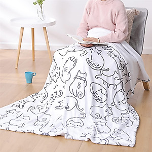 Sviuse Cat Blanket Twin Size Blanket Cat Gifts for Cat Lovers Soft Flannel White Cats Pattern Throw for Girls Women Kids (60" X 80", Cat 2)