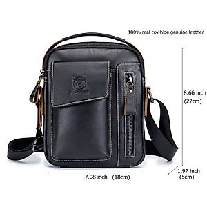 BULLCAPTAIN Genuine Leather Men Bags Small Shoulder Crossbody Bag for Men Everyday Casual Travel Messenger Bag Handbag (black)