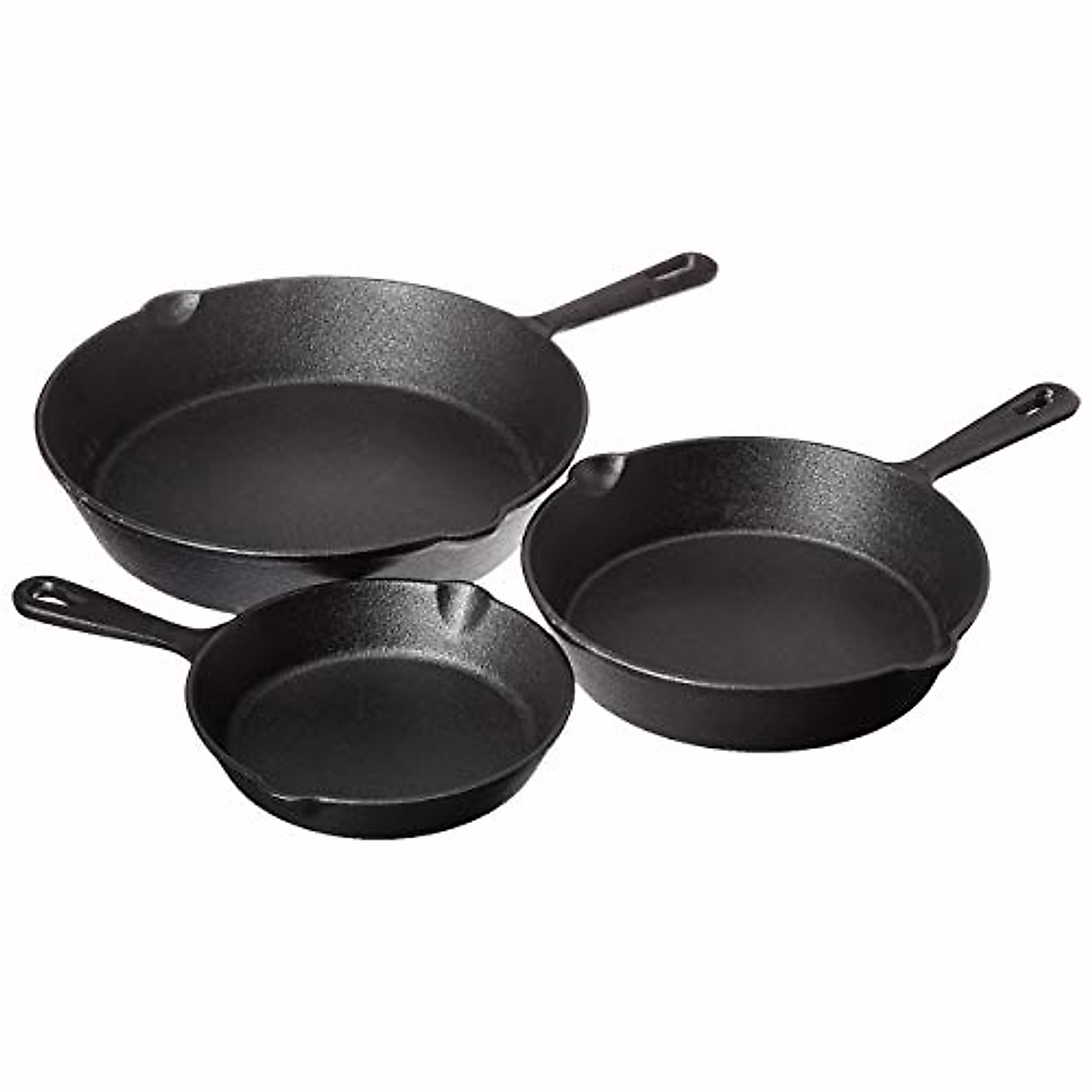 Jim Beam HEA Set of 3 Pre Seasoned Cast Iron Skillets with Even Distribution and Heat Retention-6" 8" 10", 10'', Black